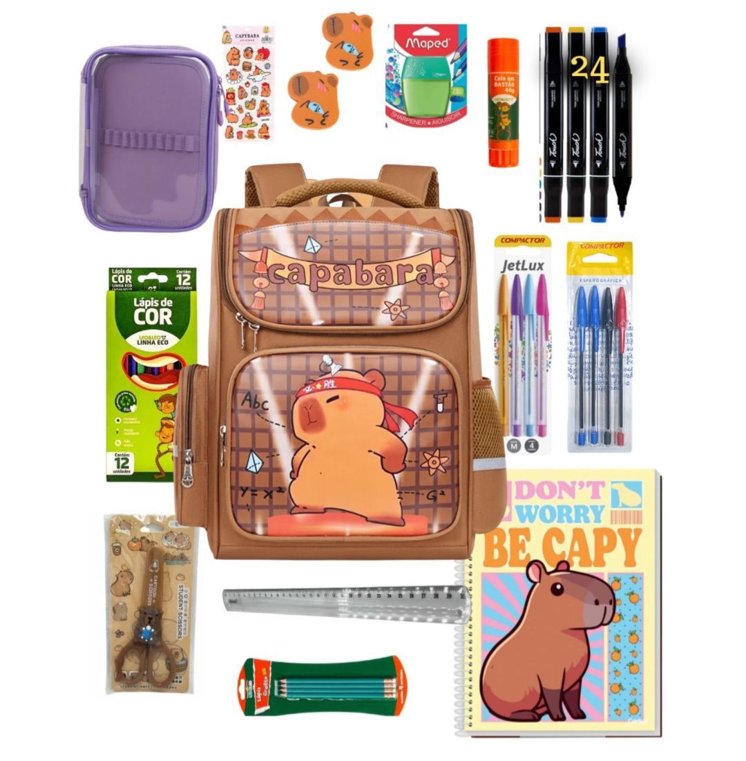 Kit Material Escolar Capivara Completo Personalizado Capybara - C7 Drop